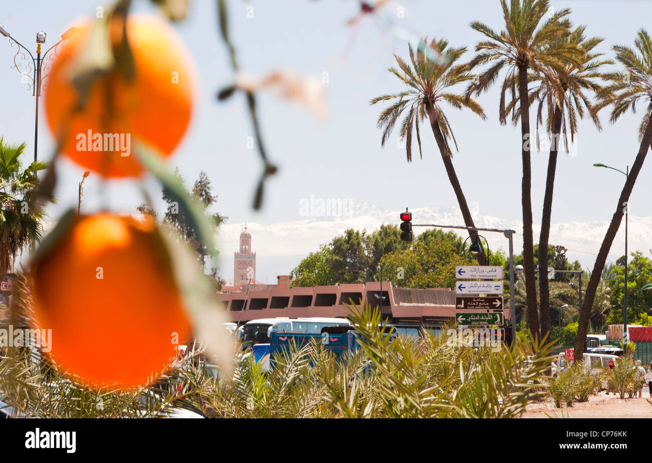 The Atlas mountains covered in snow from Marrakech, Morocco, North ...