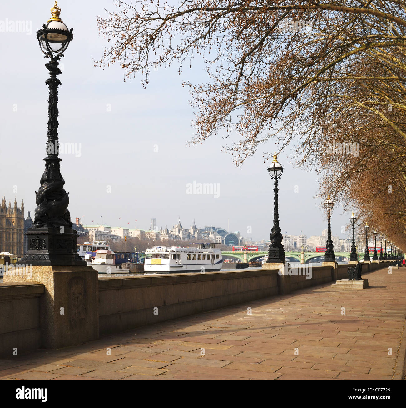 Riverside promenade of Albert Embankment. Lambeth. London. England ...