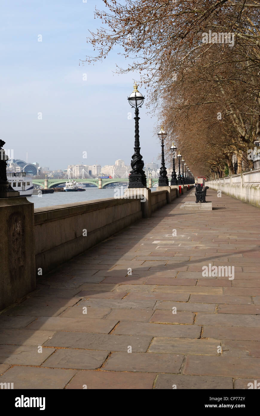 Riverside promenade of Albert Embankment. Lambeth. London. England ...