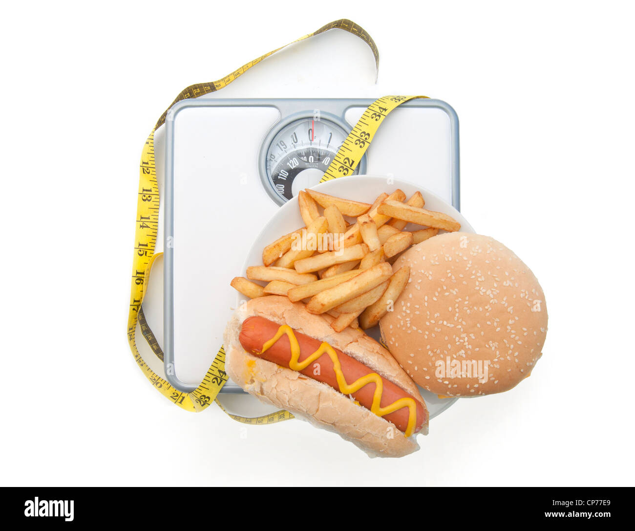 Weighing scales bad diet Stock Photo - Alamy