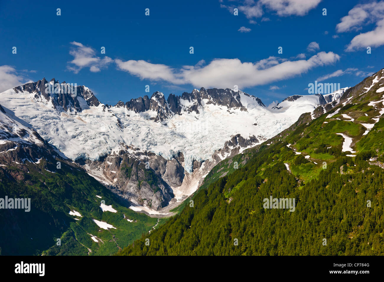 Aerial view of the Coastal Mountain Range north of Skagway, Southeast ...