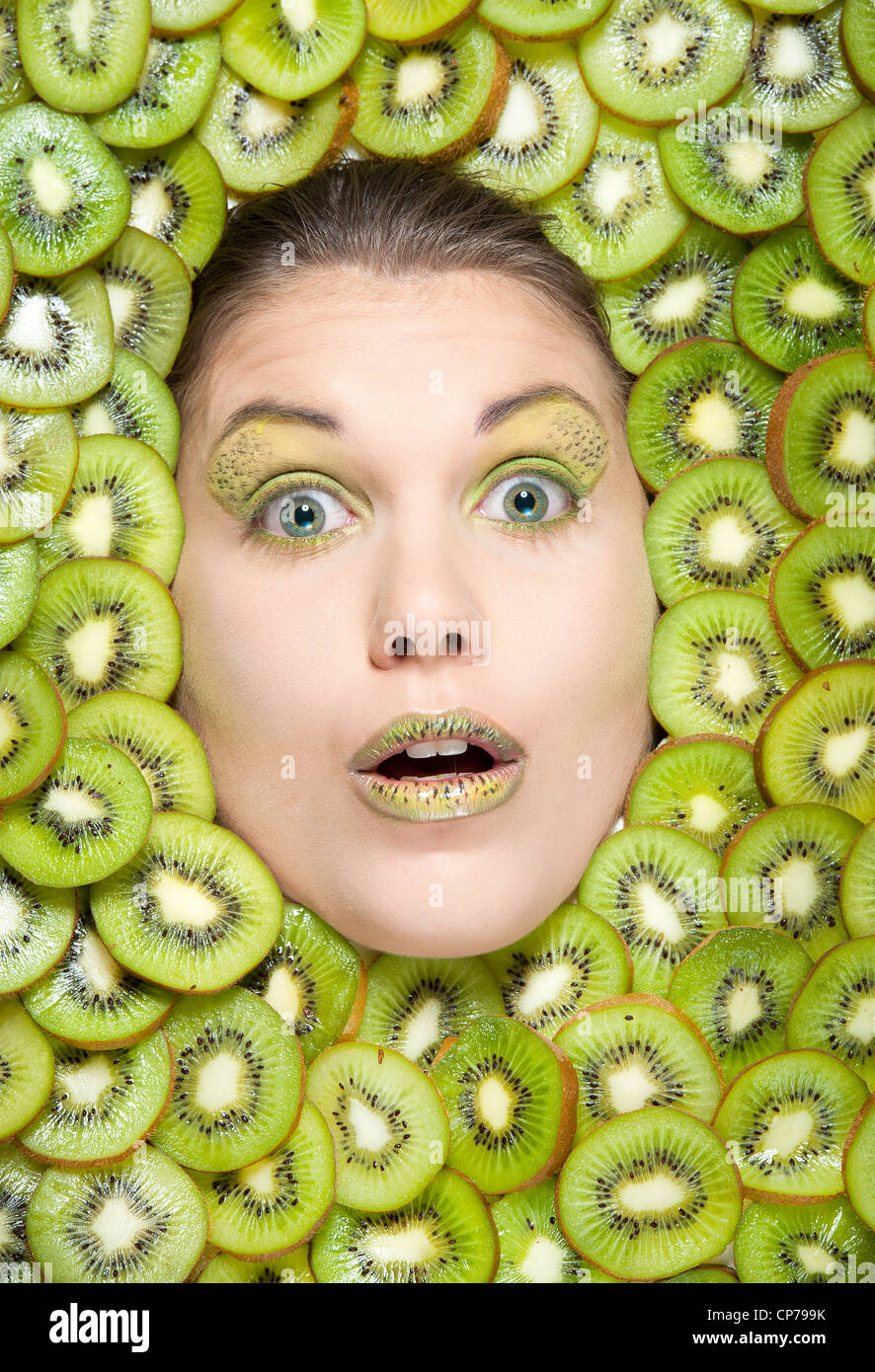 a creative makeup with kiwi fruit Stock Photo - Alamy