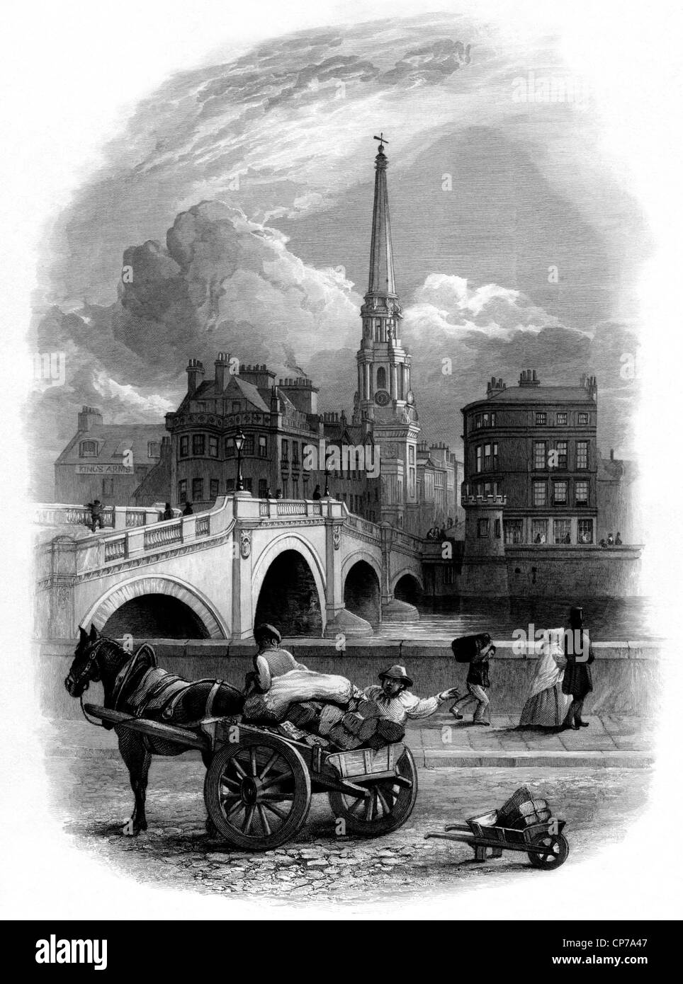 Vignette engraving of Ayr town, Scotland. Engraved by William Miller ...