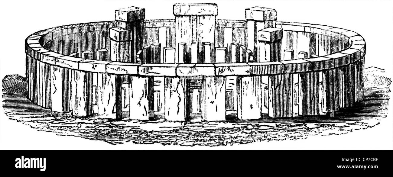 Engraved view of restored Stonehenge, Wiltshire, England Stock Photo ...