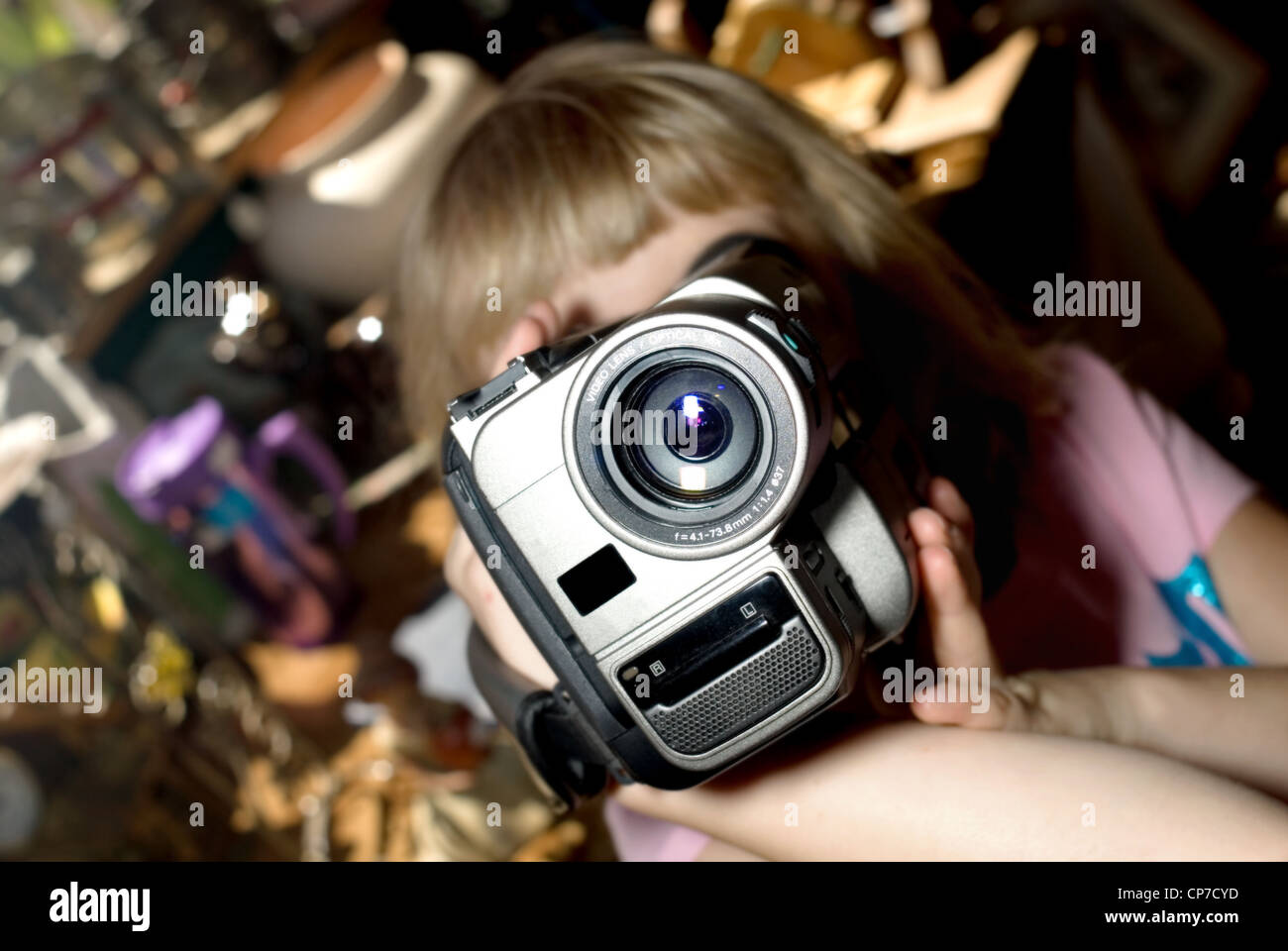 Child shooting video with a camcorder Stock Photo - Alamy