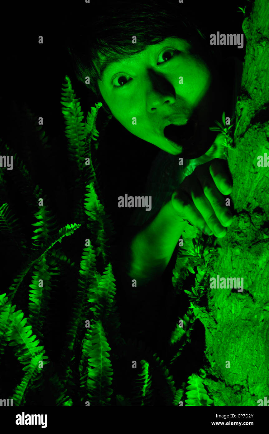 scared man in forest Stock Photo - Alamy