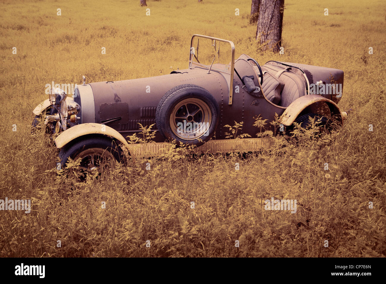 Old vintage car rusting away in a field Stock Photo - Alamy