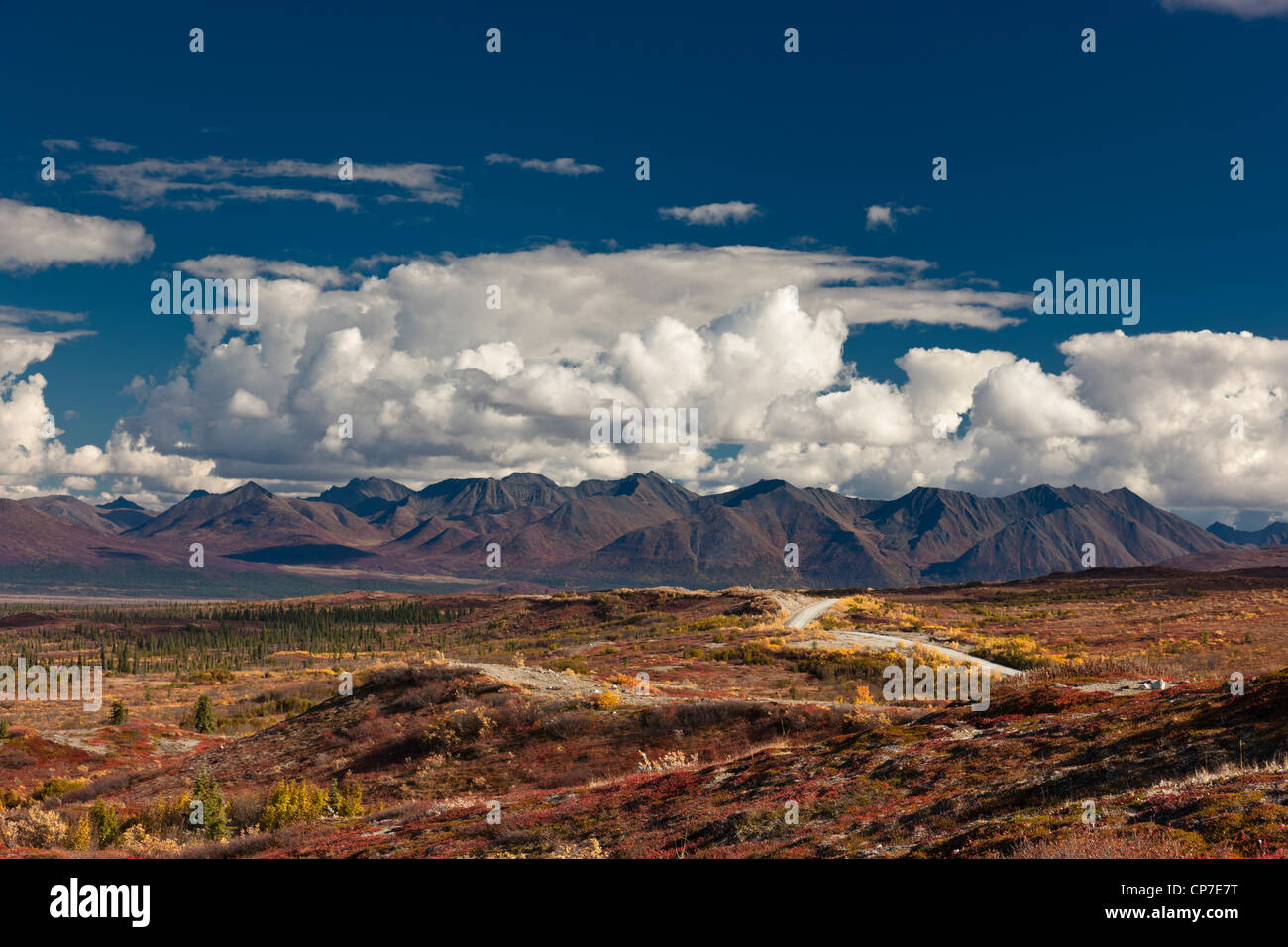 View of the Alaska Range as seen north along the Denali Highway ...