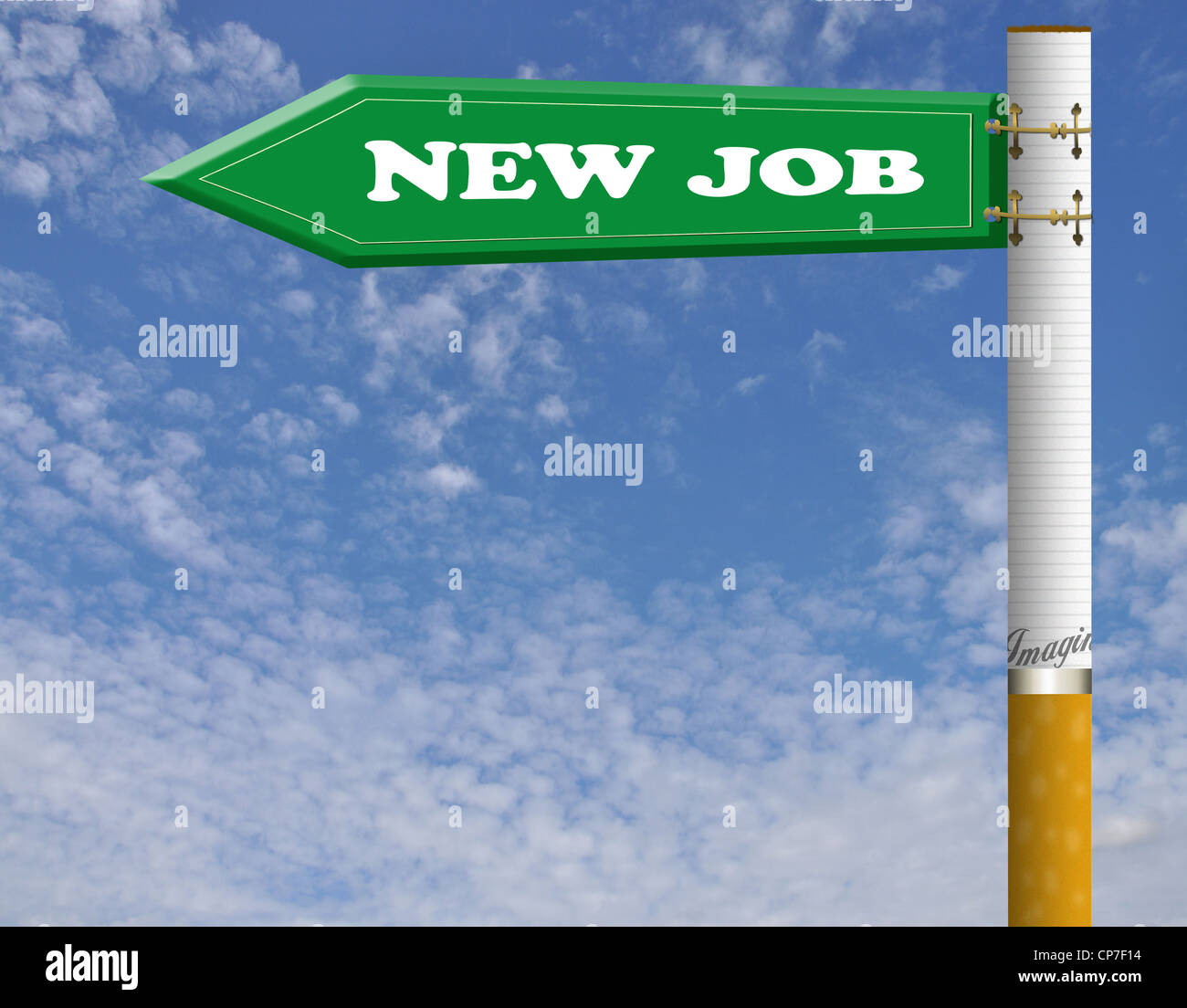 New job cigarette road sign Stock Photo - Alamy
