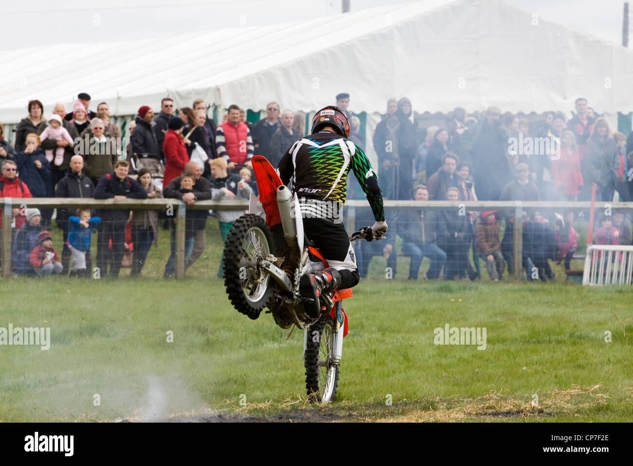 A Motorcycle fire stunt team display at a county Fair in england UK ...
