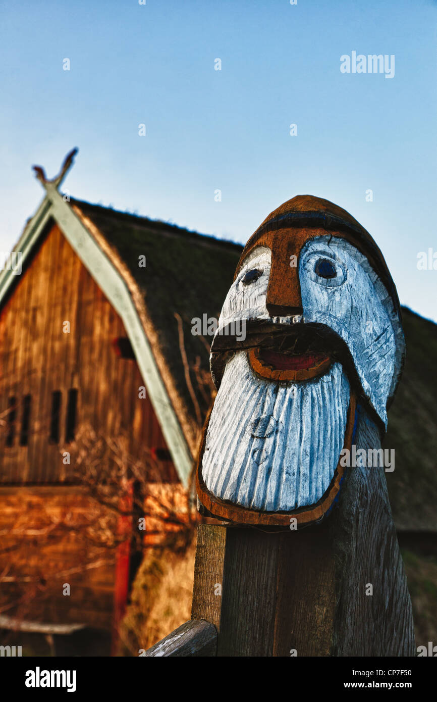 Traditional old Viking Age house hut in Bork village, Dernmark, detail ...
