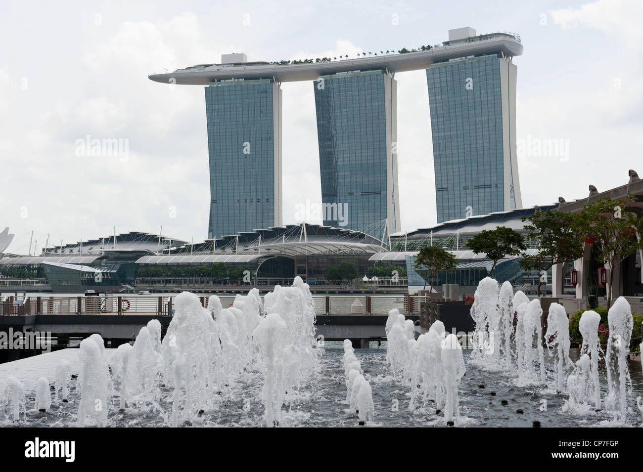 Marina Bay Sands hotel with foreground water feature Singapore Malaysia ...