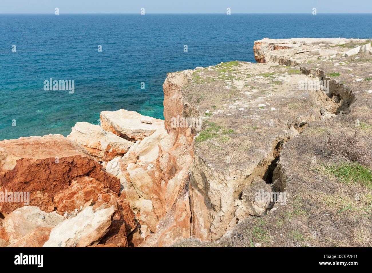 Earthquake induced overhanging cliff face collapse, Crete Greece Stock ...