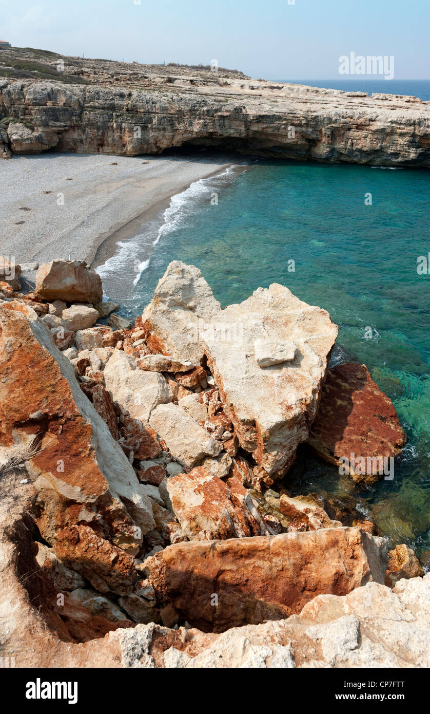 Earthquake induced overhanging cliff face collapse, Crete Greece Stock ...
