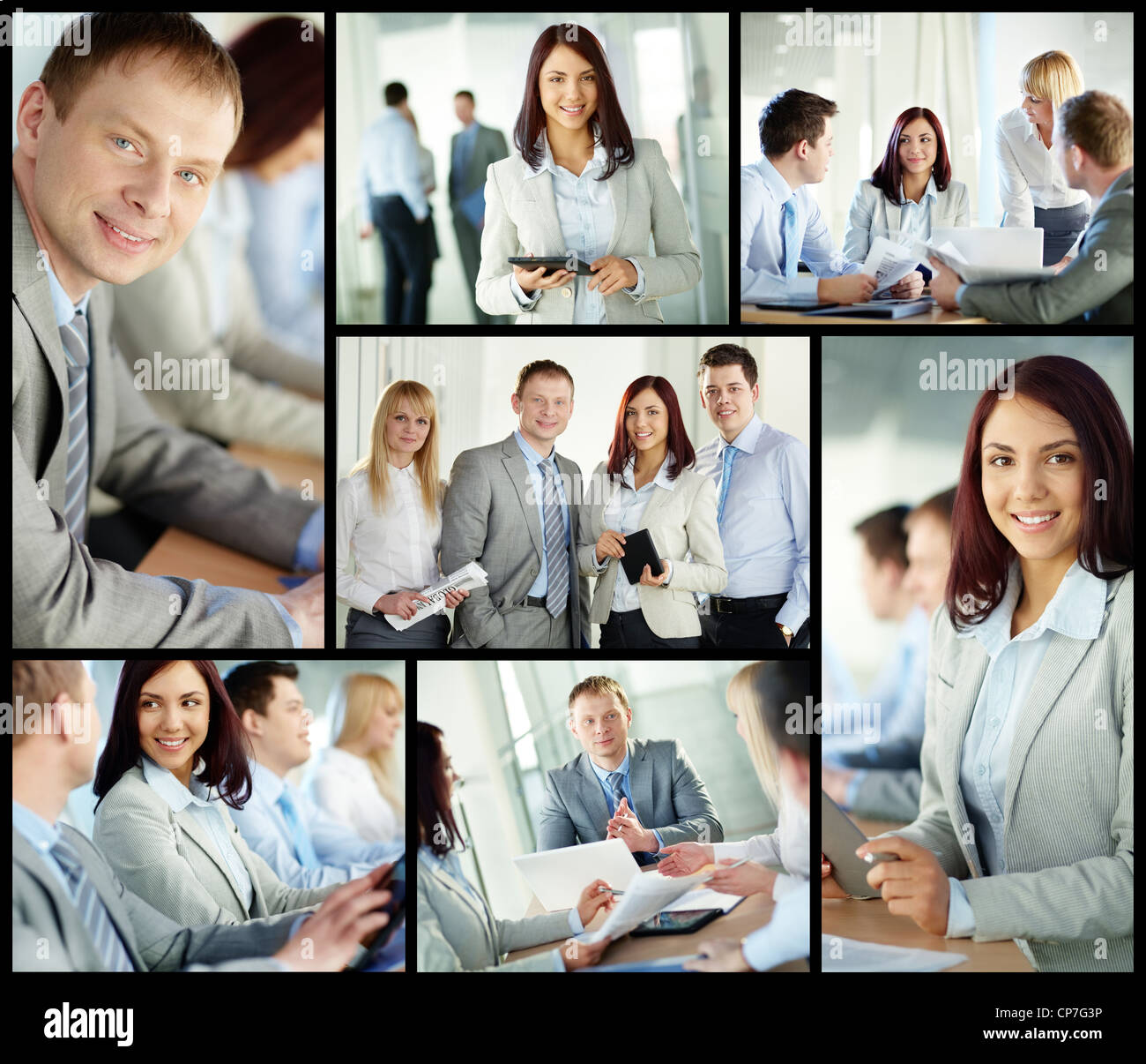 Collage of confident business people in different situations Stock ...
