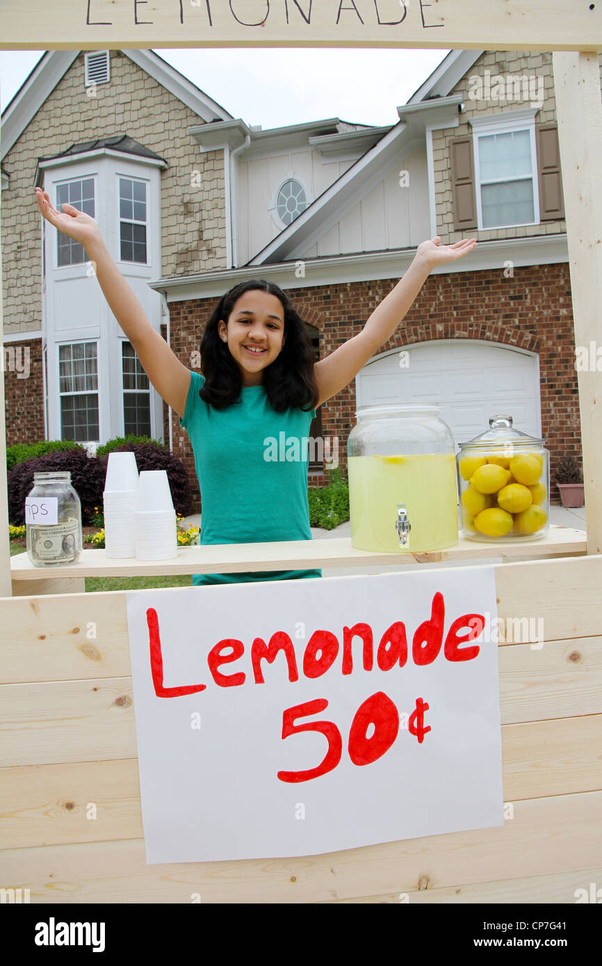 Child selling lemonade in front of her home Stock Photo - Alamy