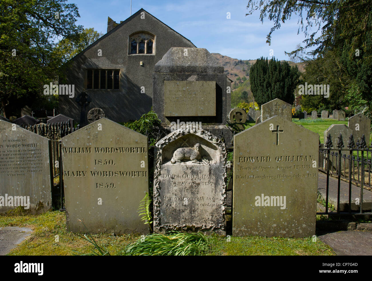 Grave of poet William Wordsworth, in the churchyard at Grasmere, Lake ...