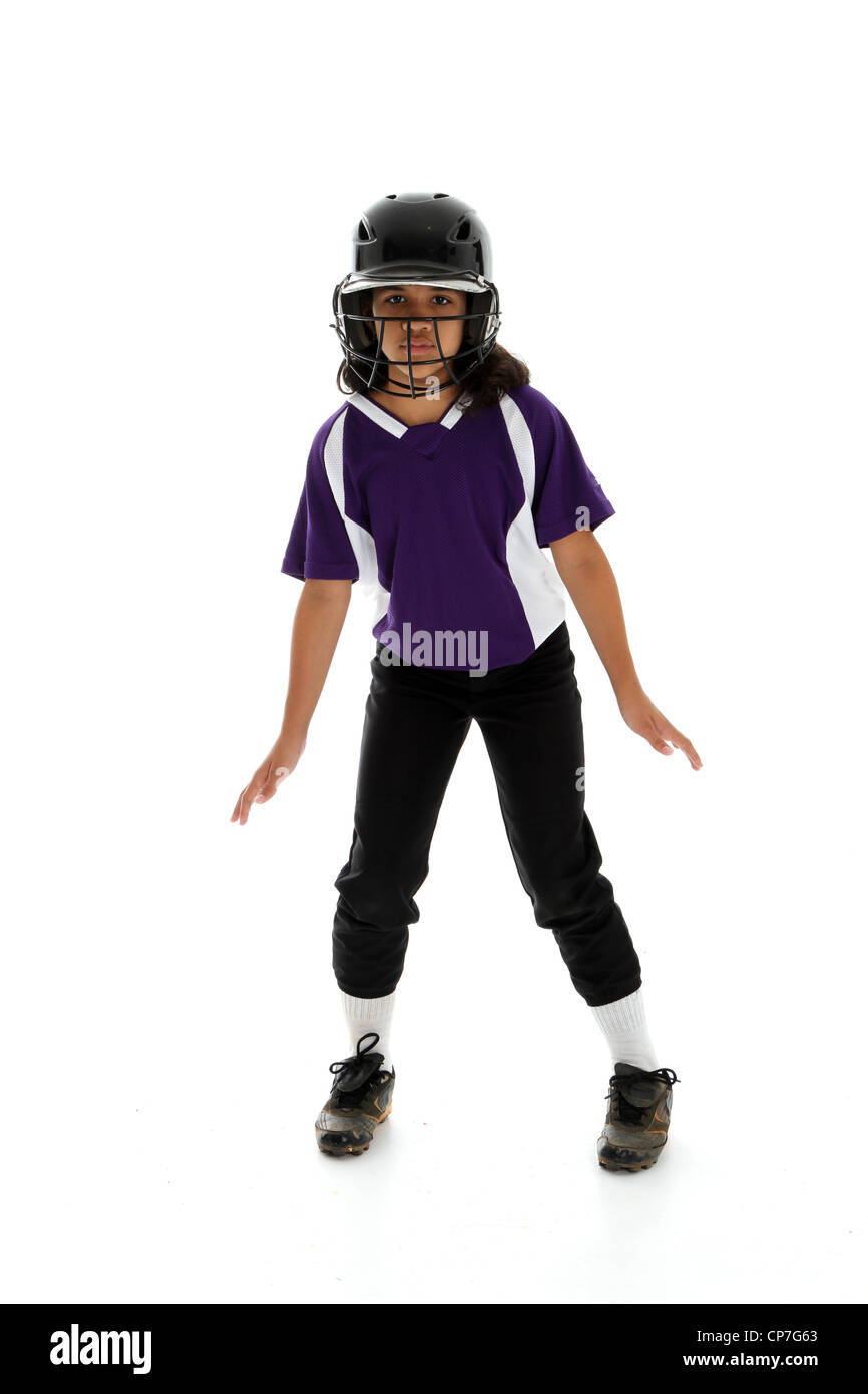 Playing the game of softball with a white background Stock Photo - Alamy