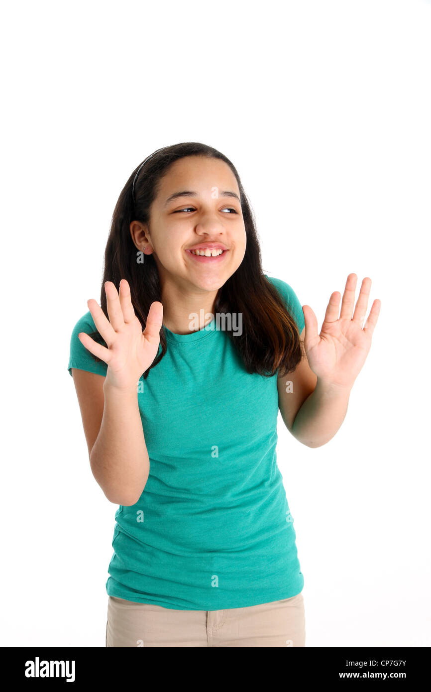 Girl Being Silly on a White Background Stock Photo - Alamy