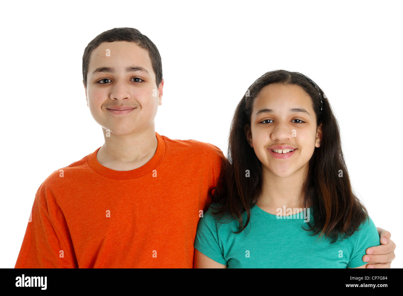 Teen Brother and Sister on a White Background Stock Photo - Alamy