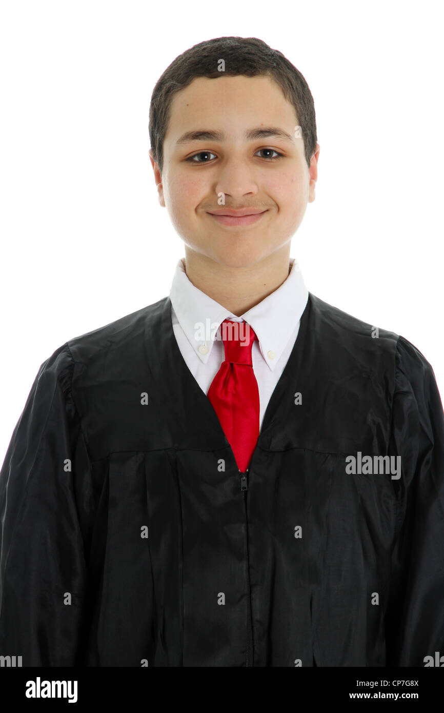 Teenage Boy in Graduation Gown on White Background Stock Photo - Alamy