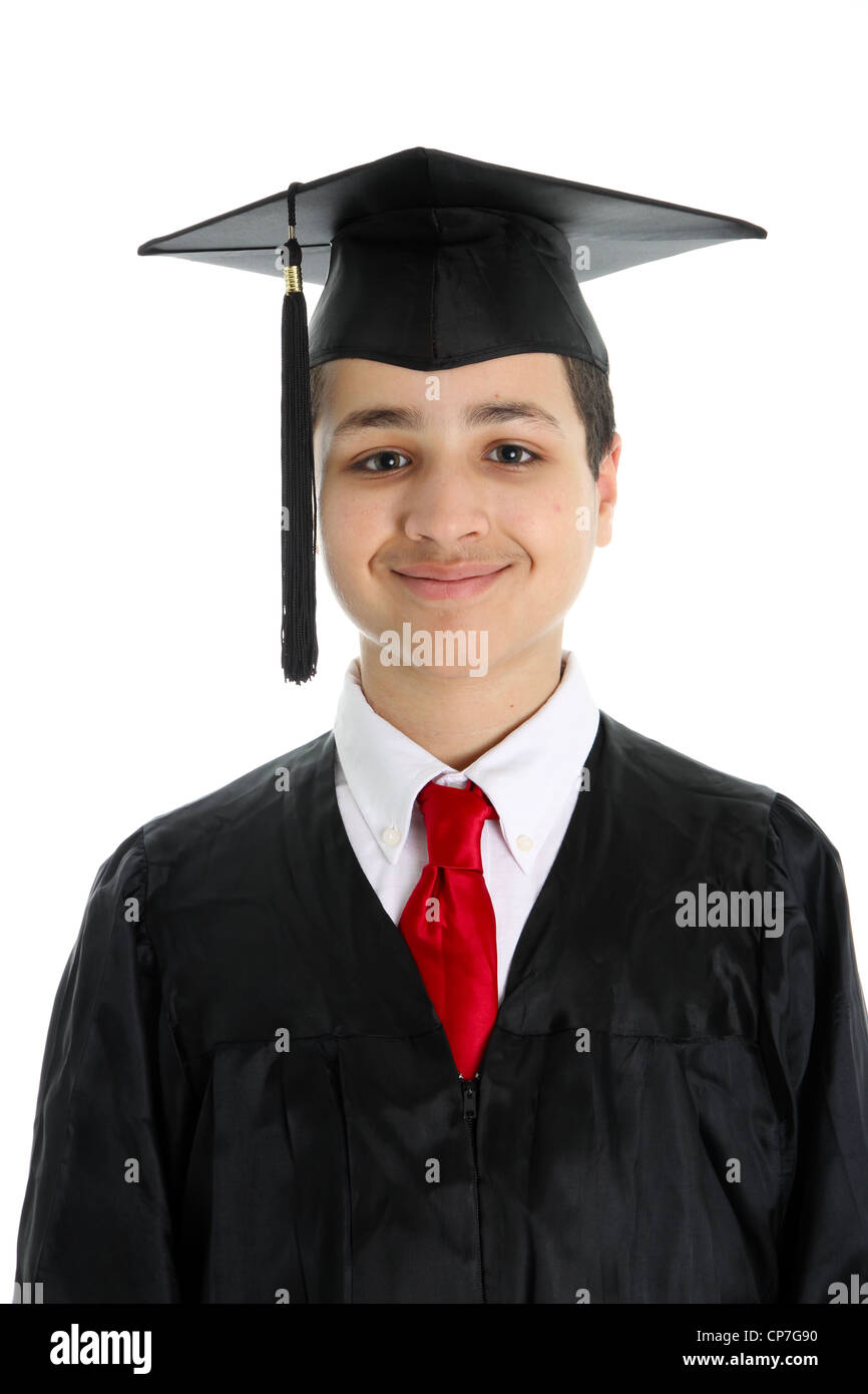 Teenage Boy in Graduation Gown on White Background Stock Photo - Alamy