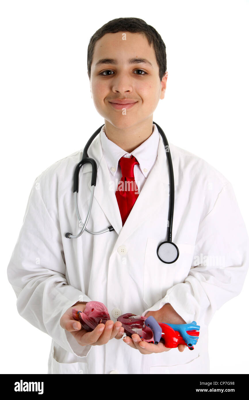Teen Boy Dressed in a Lab Coat on White Background Stock Photo - Alamy