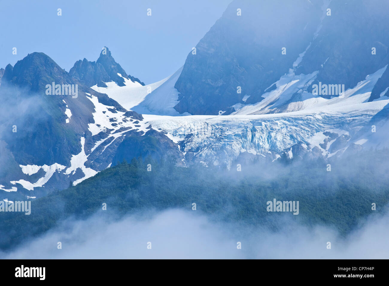 Scenic view of a hanging glacier on a coastal mountain above Muir Inlet ...