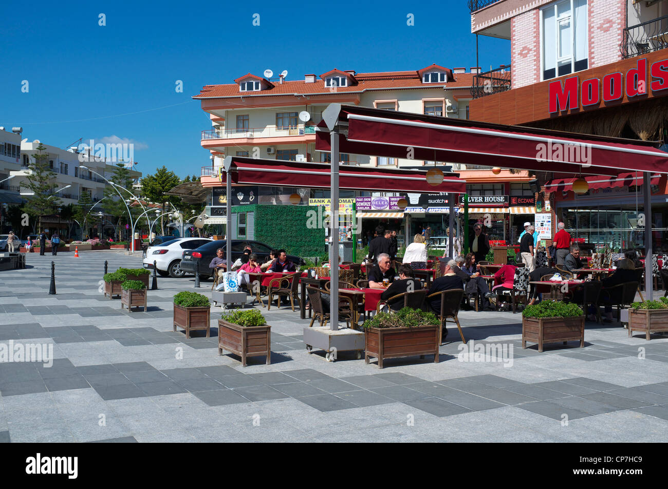 Street scene with a cafe bar in Belek, Antalya, Turkey Stock Photo - Alamy