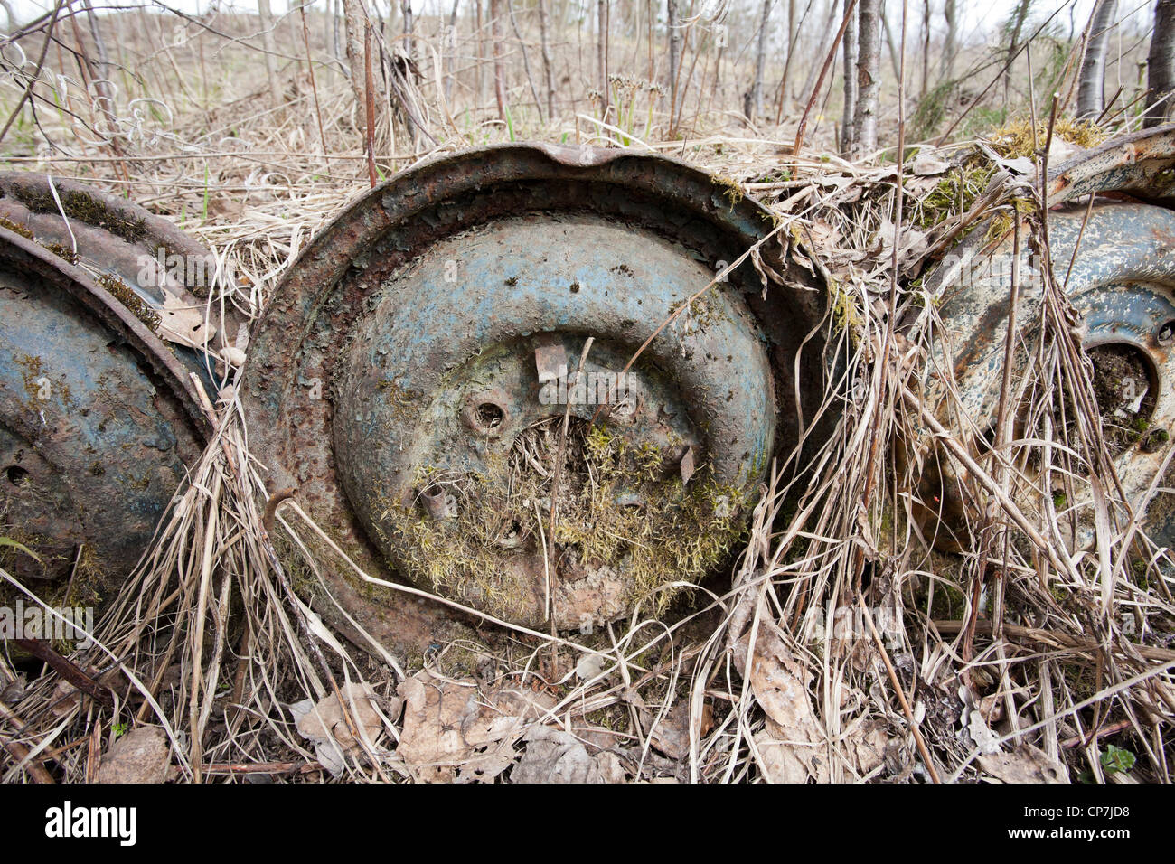old car rim wheels on ground Stock Photo - Alamy