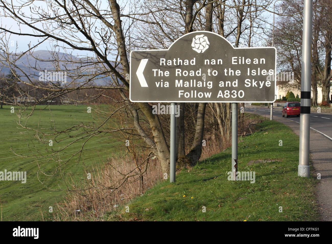 Sign for Road to the Isles Fort William Scotland March 2012 Stock Photo ...
