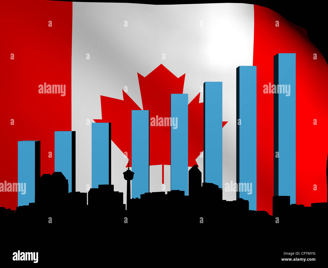 Calgary skyline and graph over flag illustration Stock Photo - Alamy
