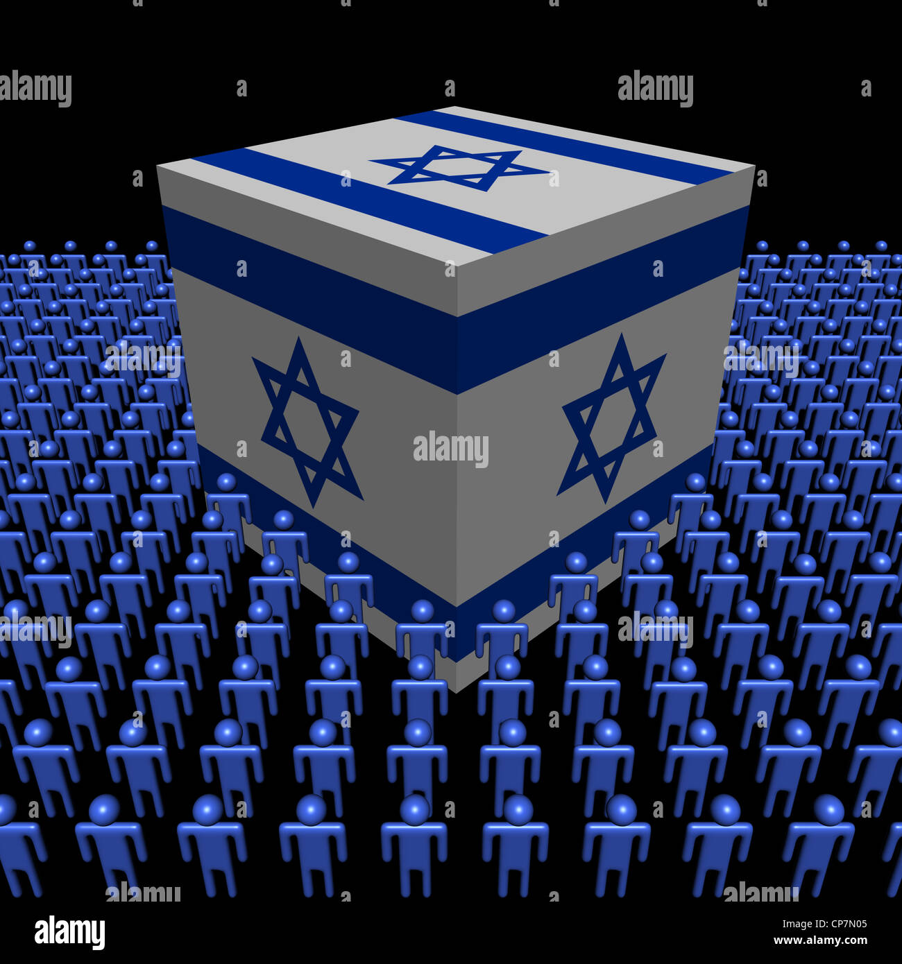 Israeli flag cube surrounded by people illustration Stock Photo - Alamy