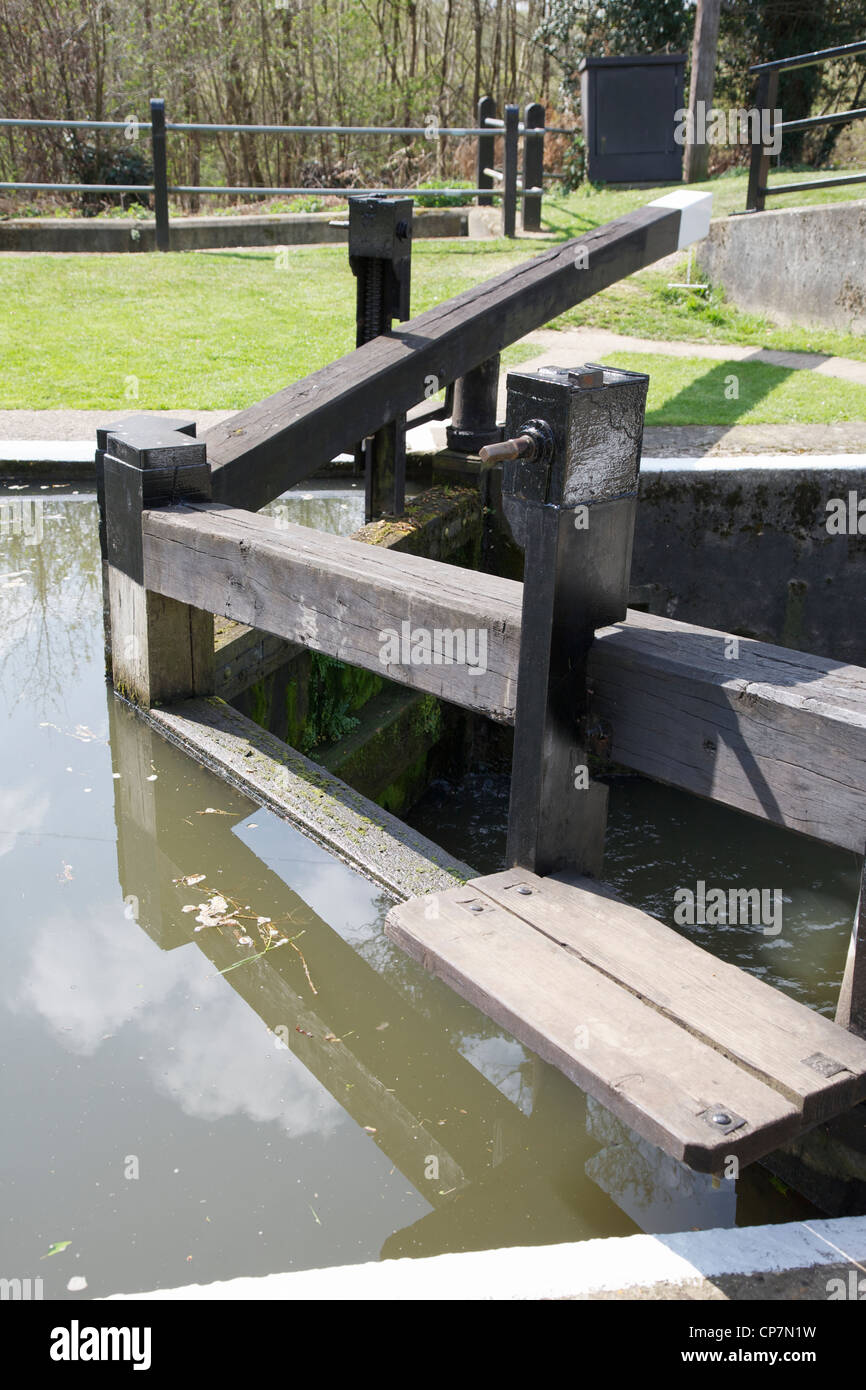 Lock gates at Pyrford Lock on the Wey Navigation at Pyrford, near ...