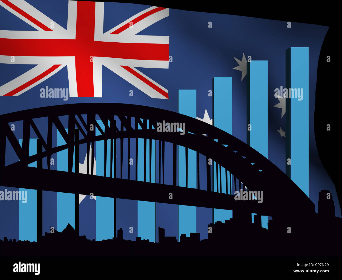 Sydney skyline graph and flag illustration Stock Photo - Alamy
