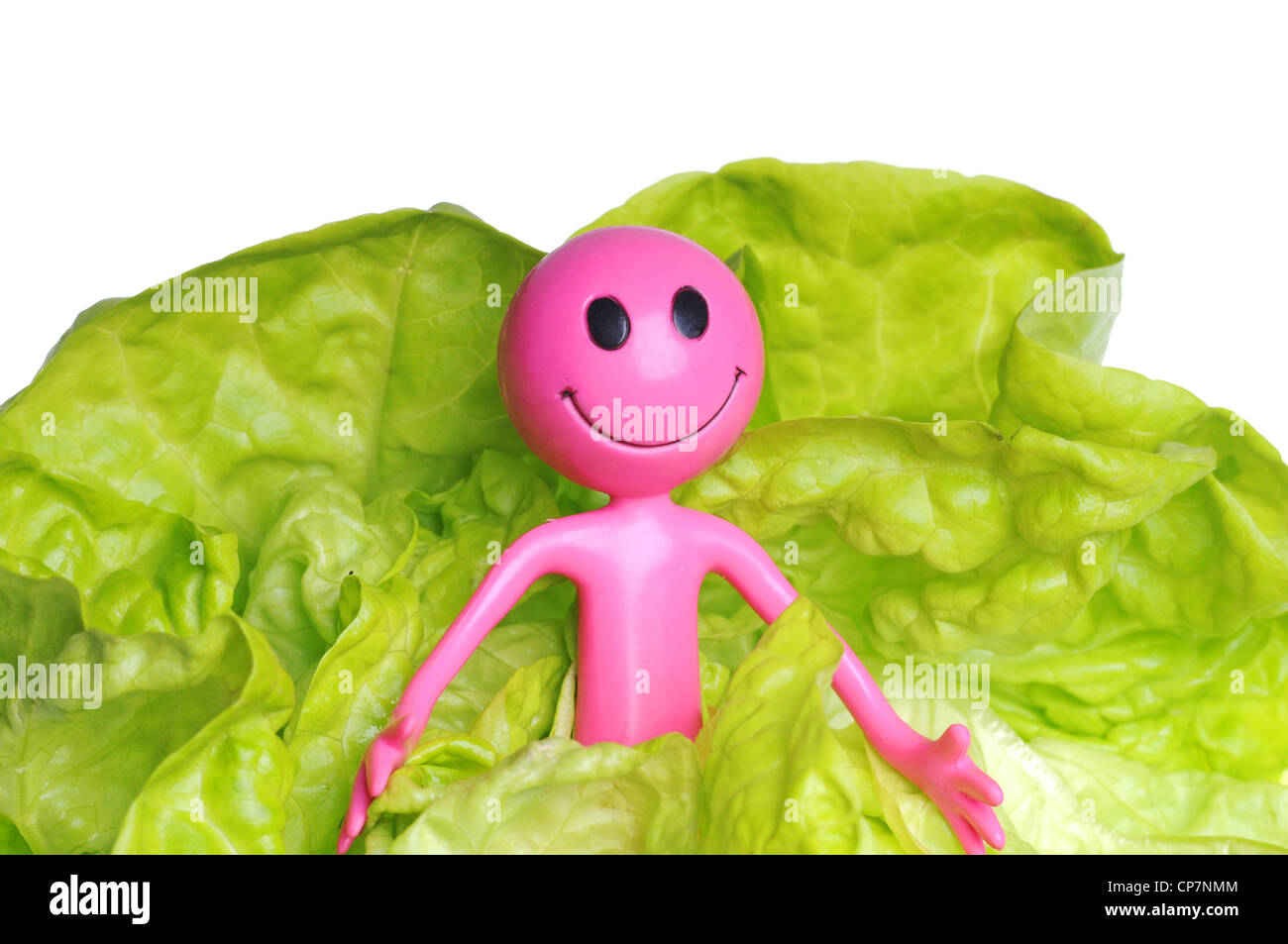 pink smiley figure on lettuce Stock Photo - Alamy