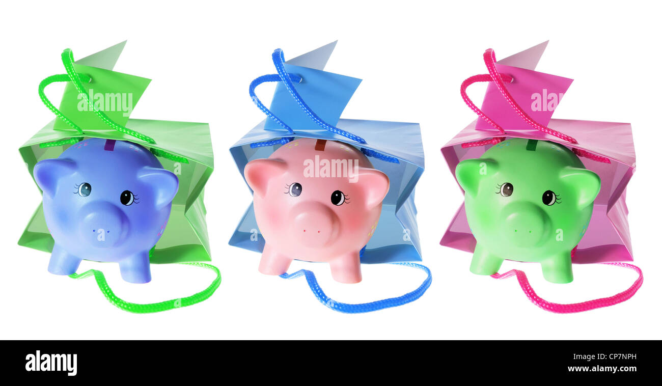 Piggy Banks in Gift Bags Stock Photo - Alamy