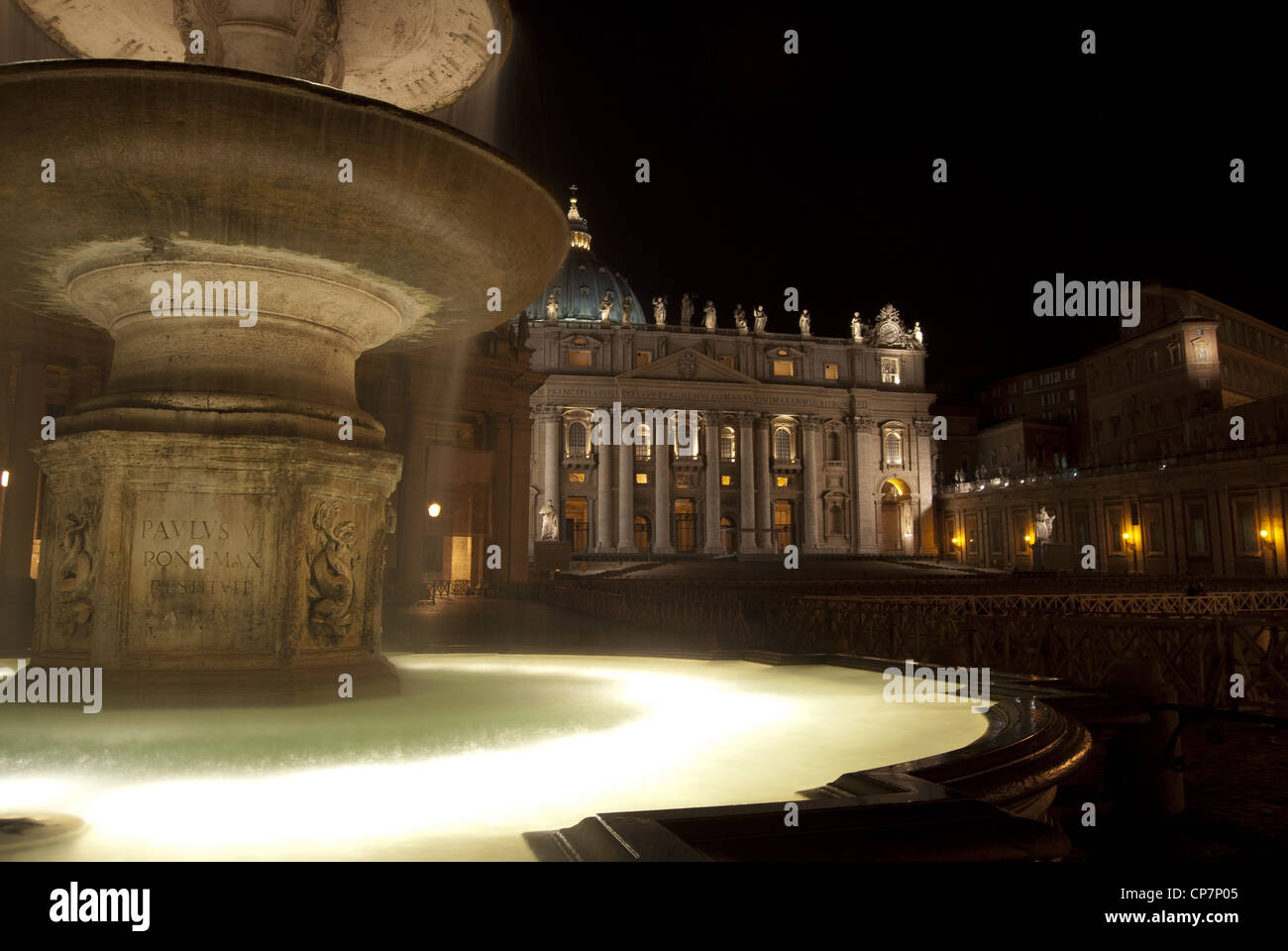 Rome. Vatican City. St Peter square. The Bernini's fountain with on the ...