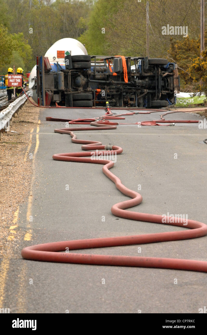 Overturned lorry part of an emergency services crash exercise Stock ...