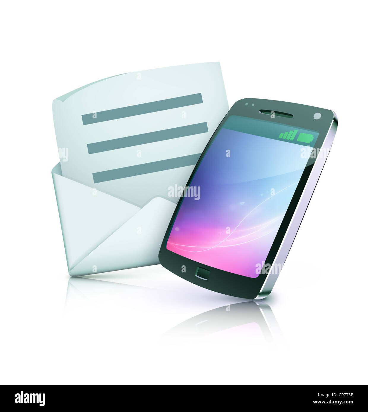 cool detailed cell phone icon with open envelope Stock Photo - Alamy