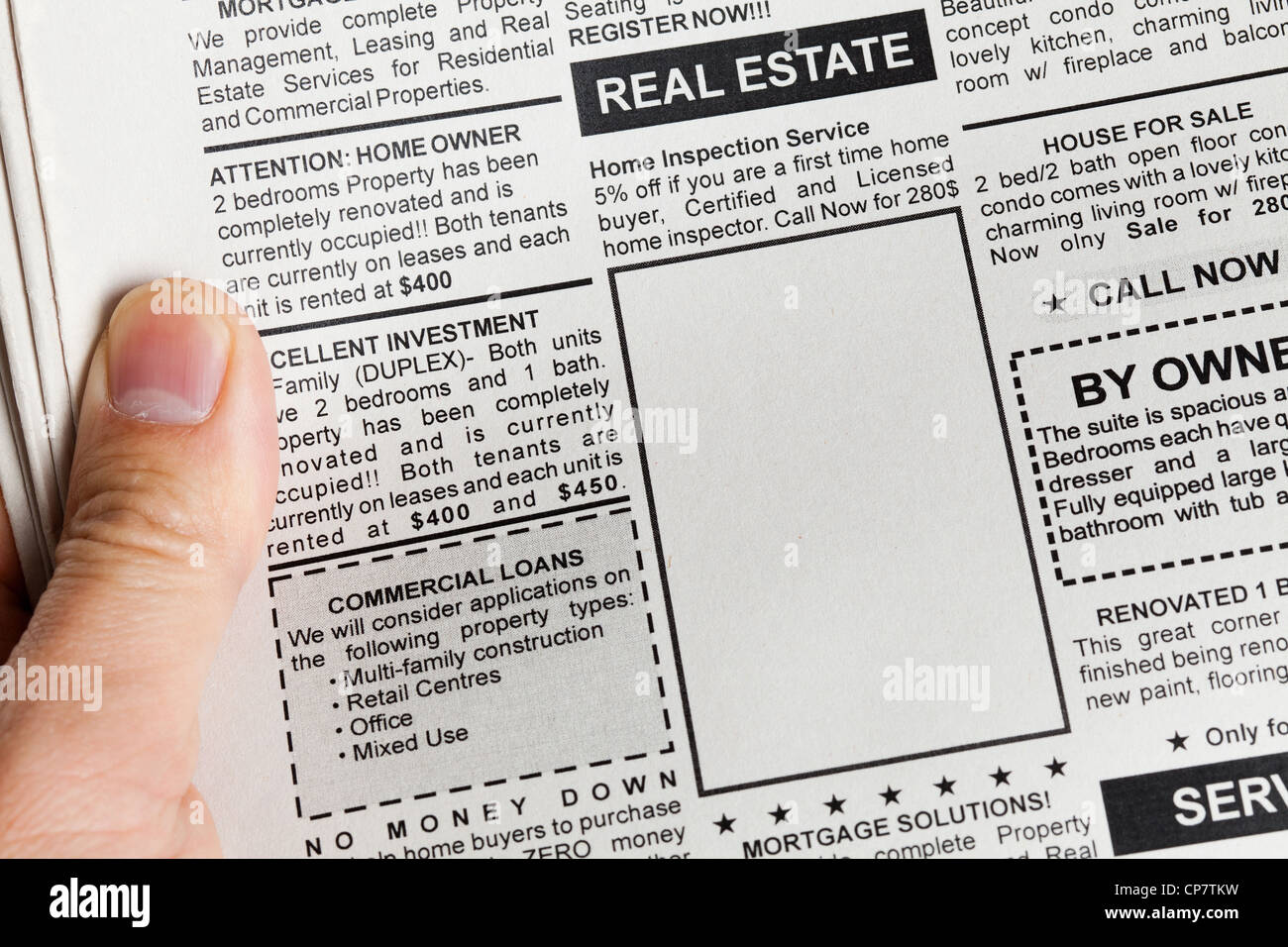 Fake Classified Ad, newspaper, Real Estate concept Stock Photo - Alamy