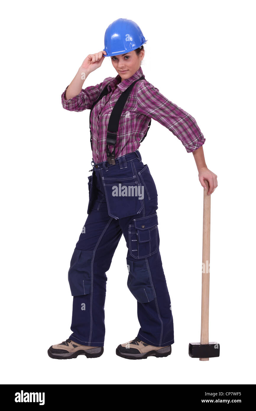 female builder with hammer Stock Photo - Alamy