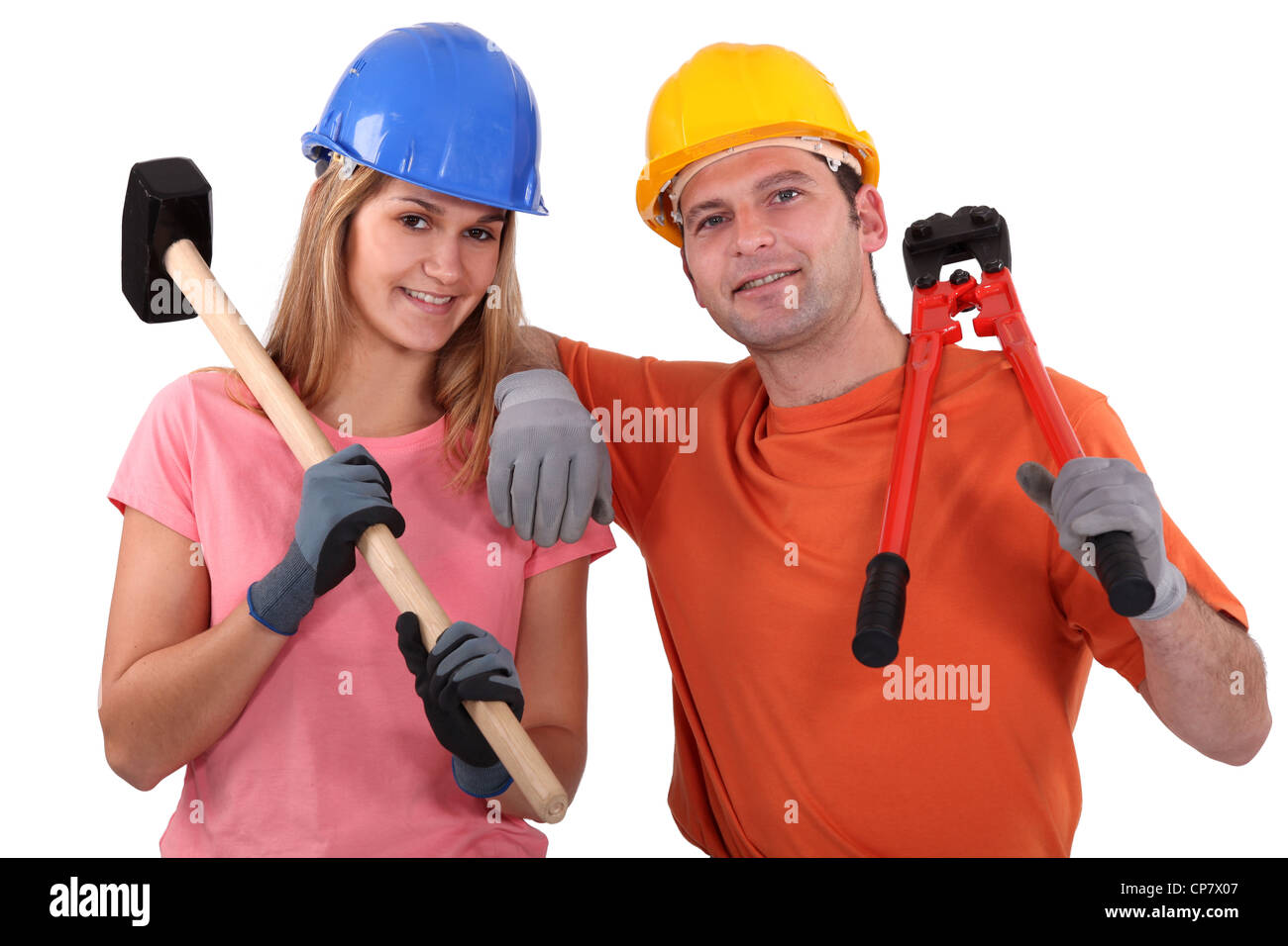 Man and woman with hammer Stock Photo - Alamy