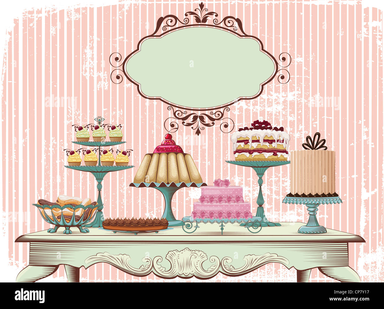 Old-fashioned table setting with different cakes Stock Photo - Alamy