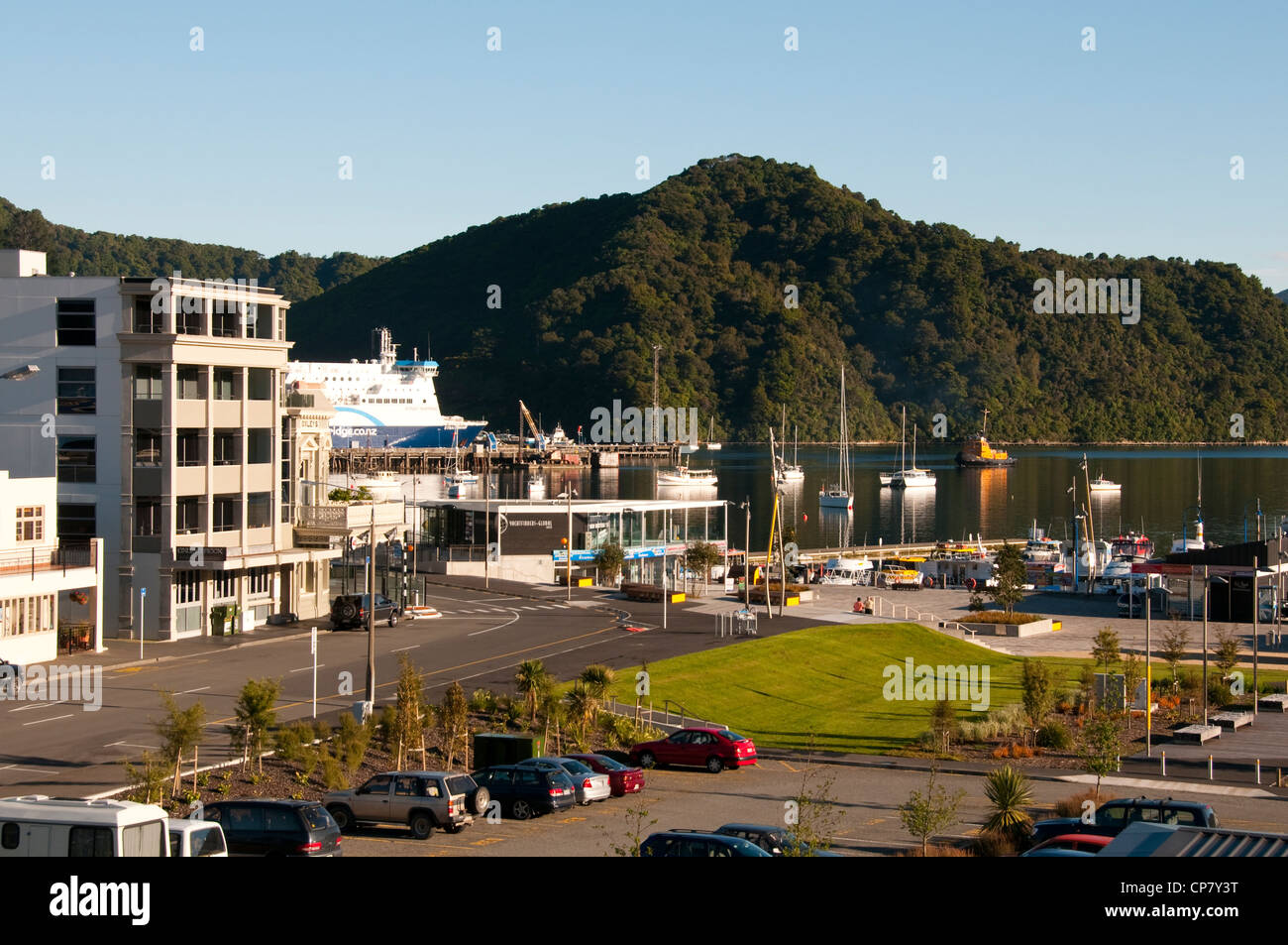 New Zealand, South Island: Harbor of town of Picton on Marlborough ...