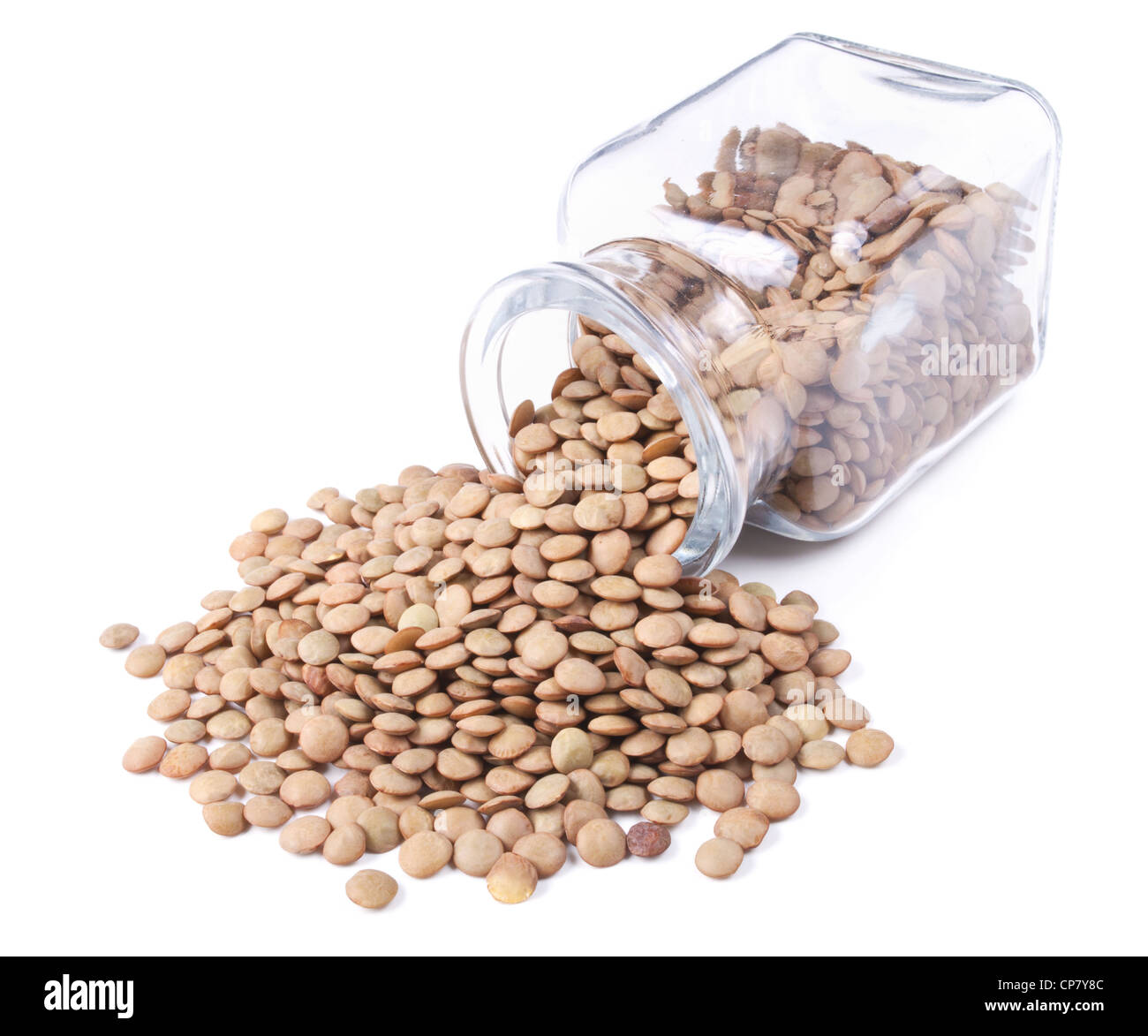 laird lentils scattered on a white background from glass jar Stock ...