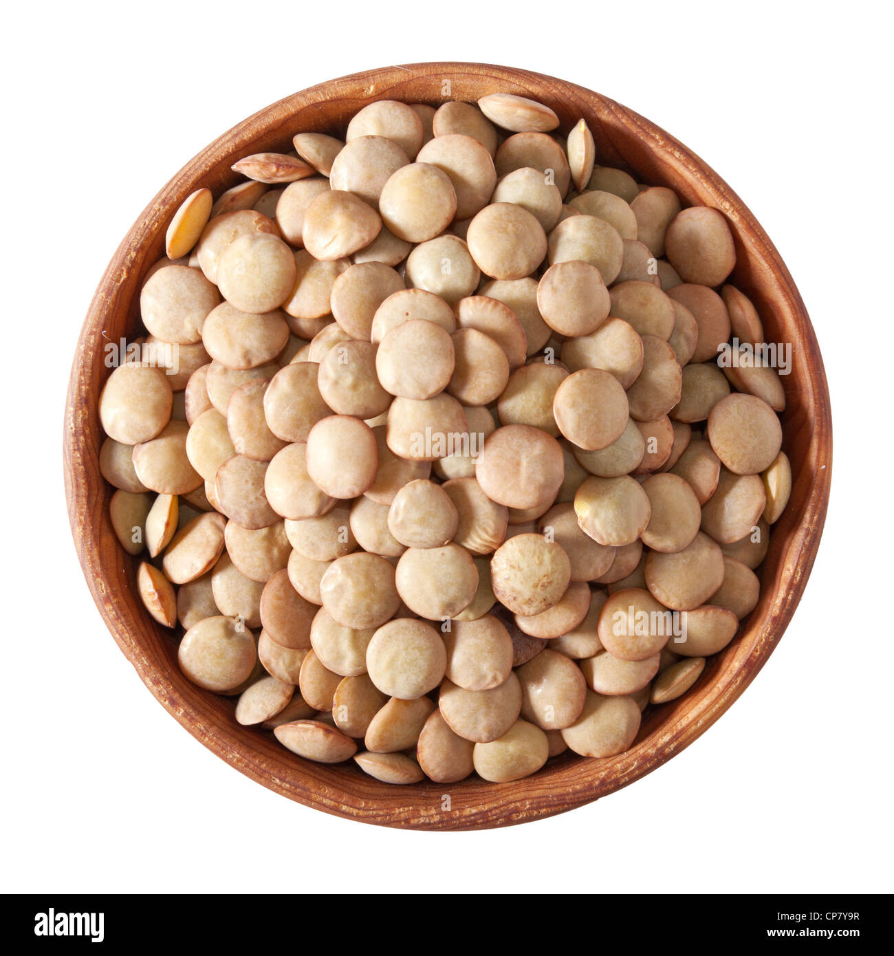 wooden bowl full of laird lentils isolated on white background Stock ...