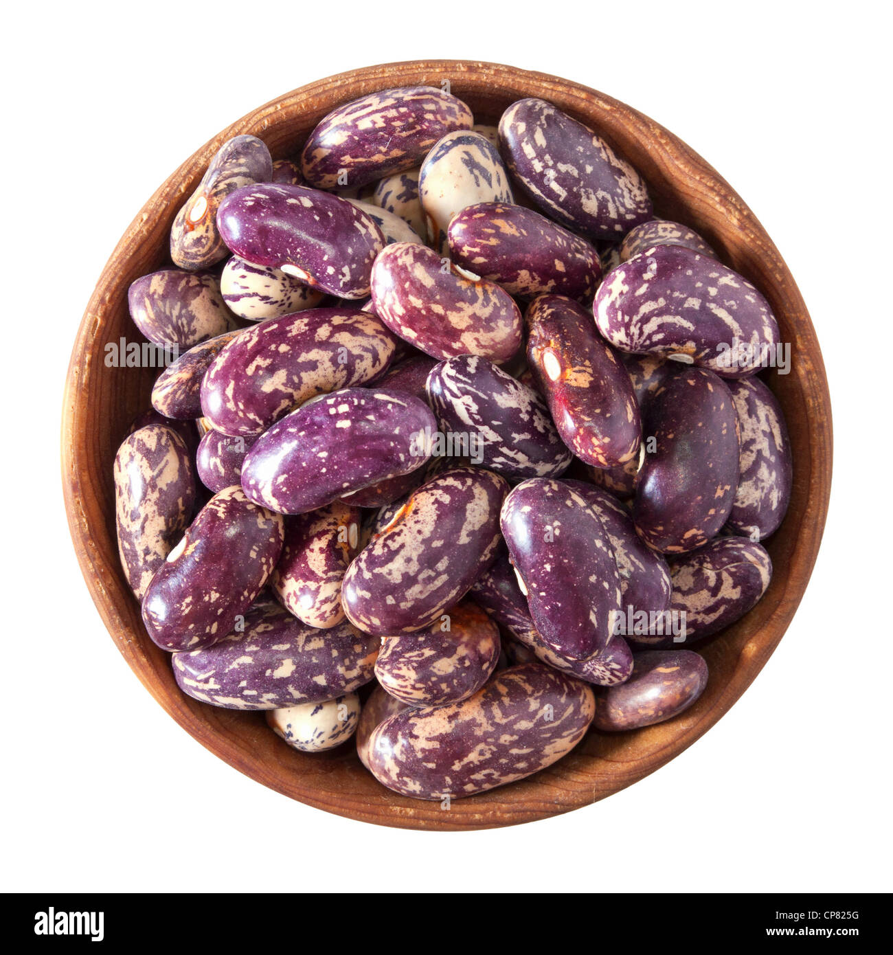 wooden bowl full of speckled beans isolated on white background Stock ...