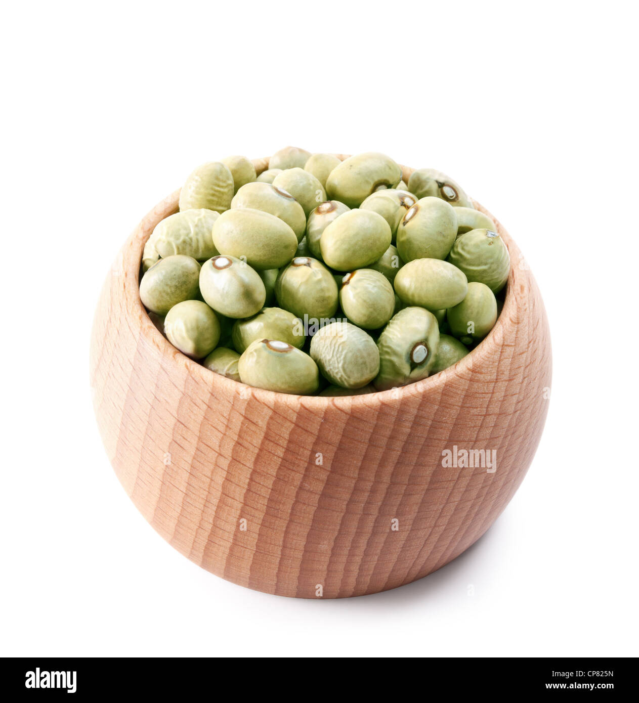 wooden bowl full of green beans isolated on white background Stock ...