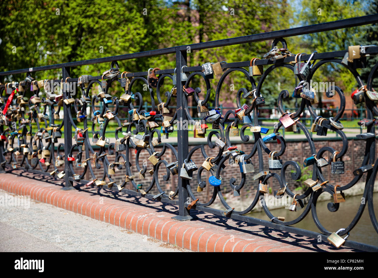 Many locks on the bridge railing, traditional marriage symbol Stock ...